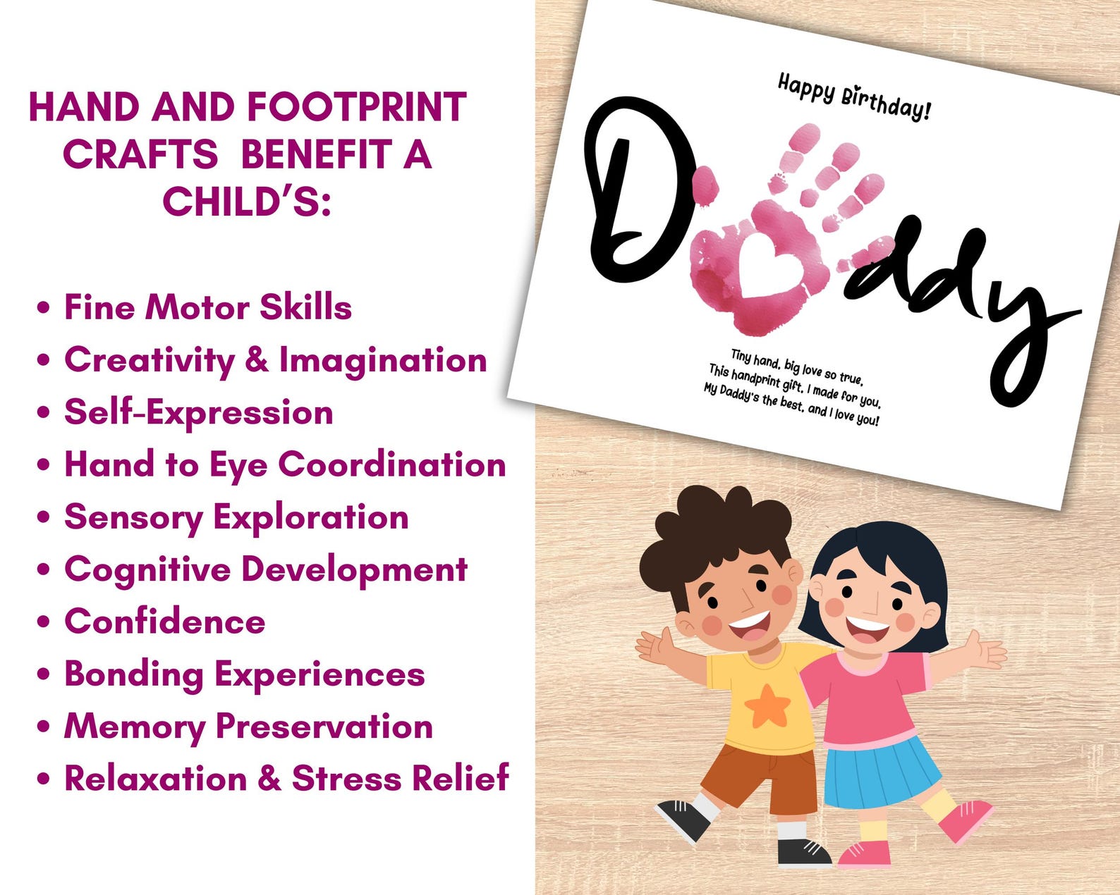 Happy Birthday Dad Handprint Art, DIY Keepsake Gift From Kids, Keepsake ...