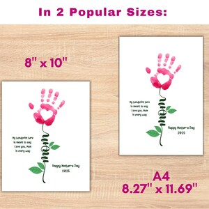 Mothers Day Handprint Flower Poem Art, 2025 Gift for Mom Kids Hand ...
