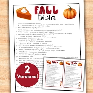 FALL Trivia Quiz Game Printable, With Answers, Autumn Harvest Festival ...