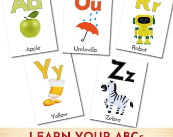 26 Alphabet Flash Cards, Toddlers Preschool Early Learning Resource ...