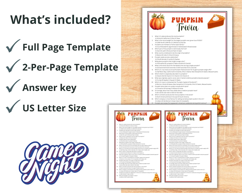 PUMPKIN Trivia Quiz Game Printable, With Answers, Fall Autumn Harvest ...