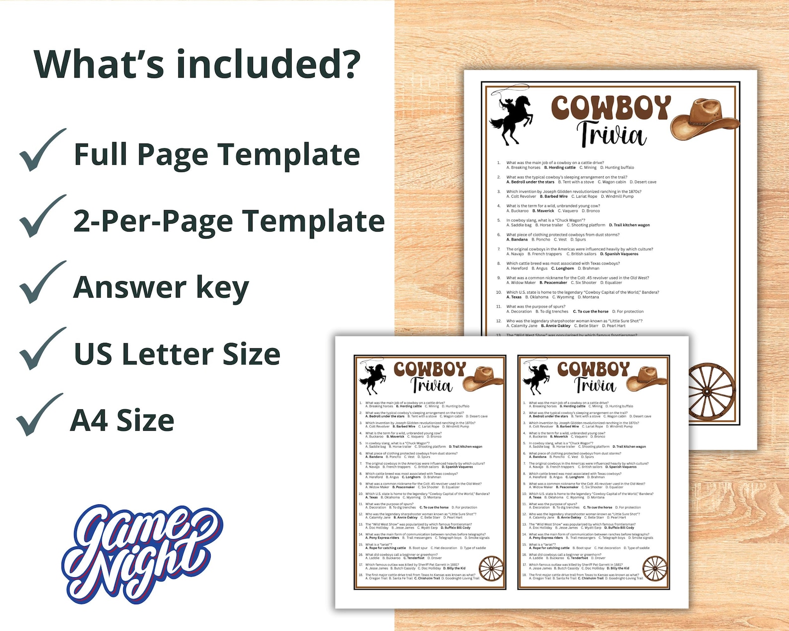 Cowboy Trivia Quiz Game Printable With Answers, Western Games Night ...