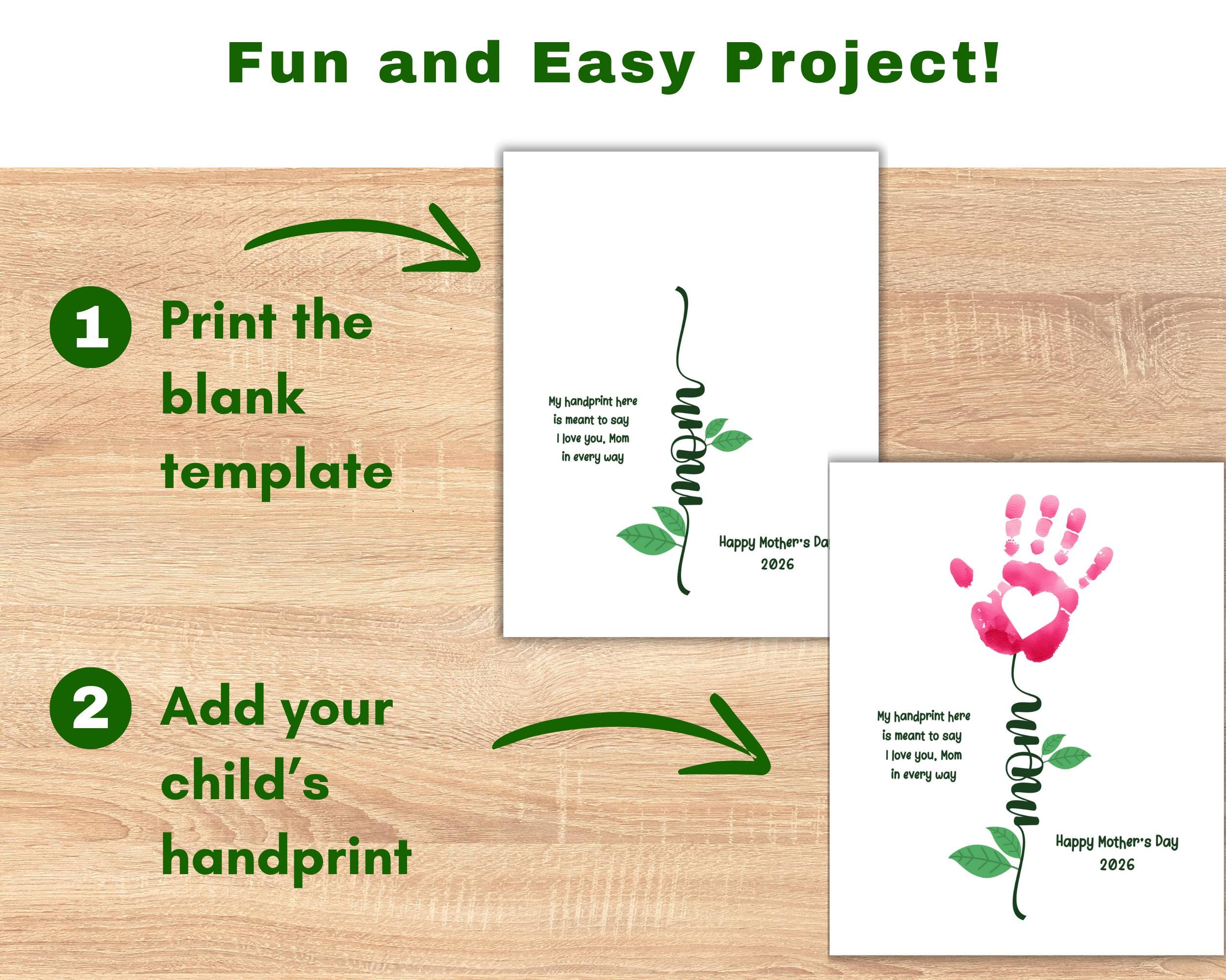 Mothers Day Handprint Flower Poem Art, 2026 Gift for Mom Kids Hand ...