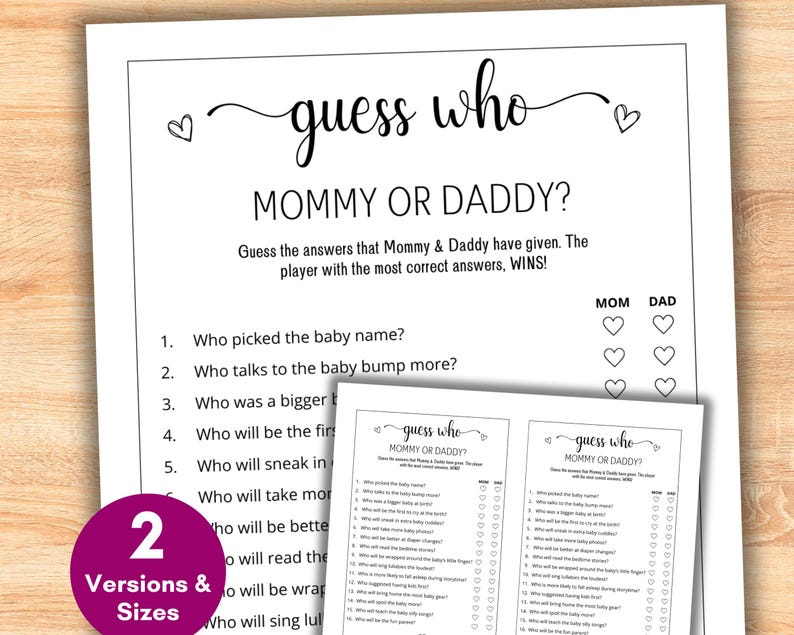 Guess Who Baby Shower Game, Printable Guess Who Mom or Dad Quiz, Gender ...