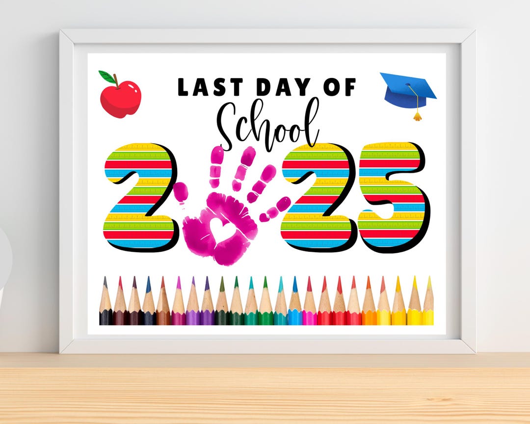 Last Day of School Sign Handprint 2025 Craft, End of Kindergarten Hand ...