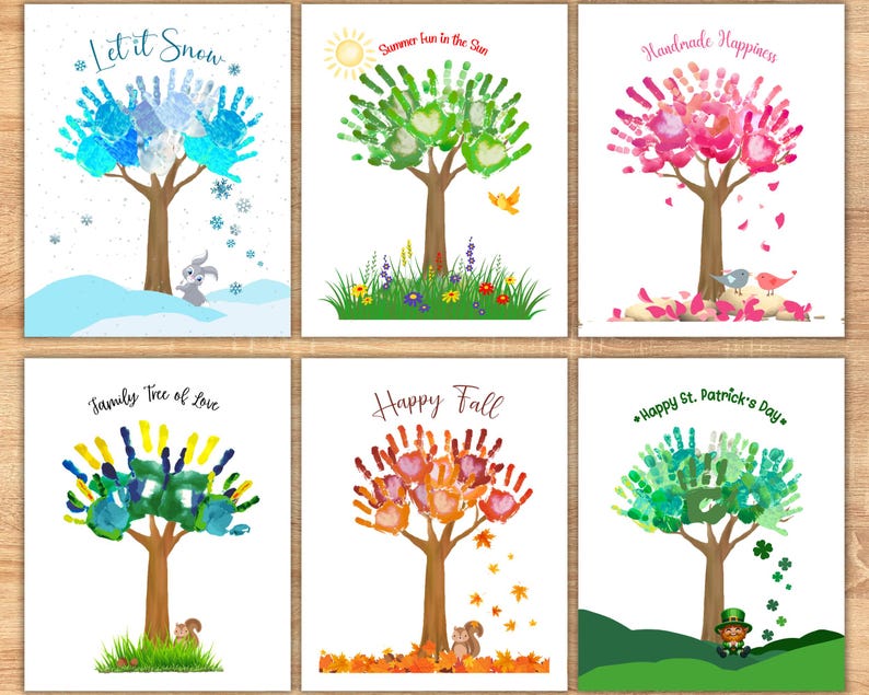 Handprint Art for Kids Bundle, Seasons Trees Holiday Craft, Baby ...