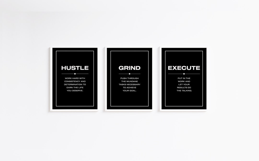 Hustle Grind Execute Print Set, Motivational Quotes Poster ...