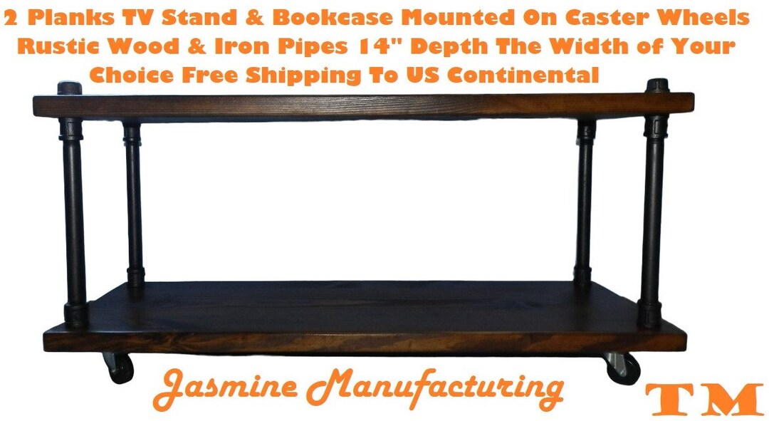 TV Stand, Bookshelf, Bookcase, Rustic Wood & Iron Pipes Mounted on ...