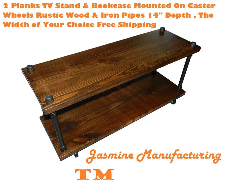 TV Stand, Bookshelf, Bookcase, Rustic Wood & Iron Pipes Mounted on ...