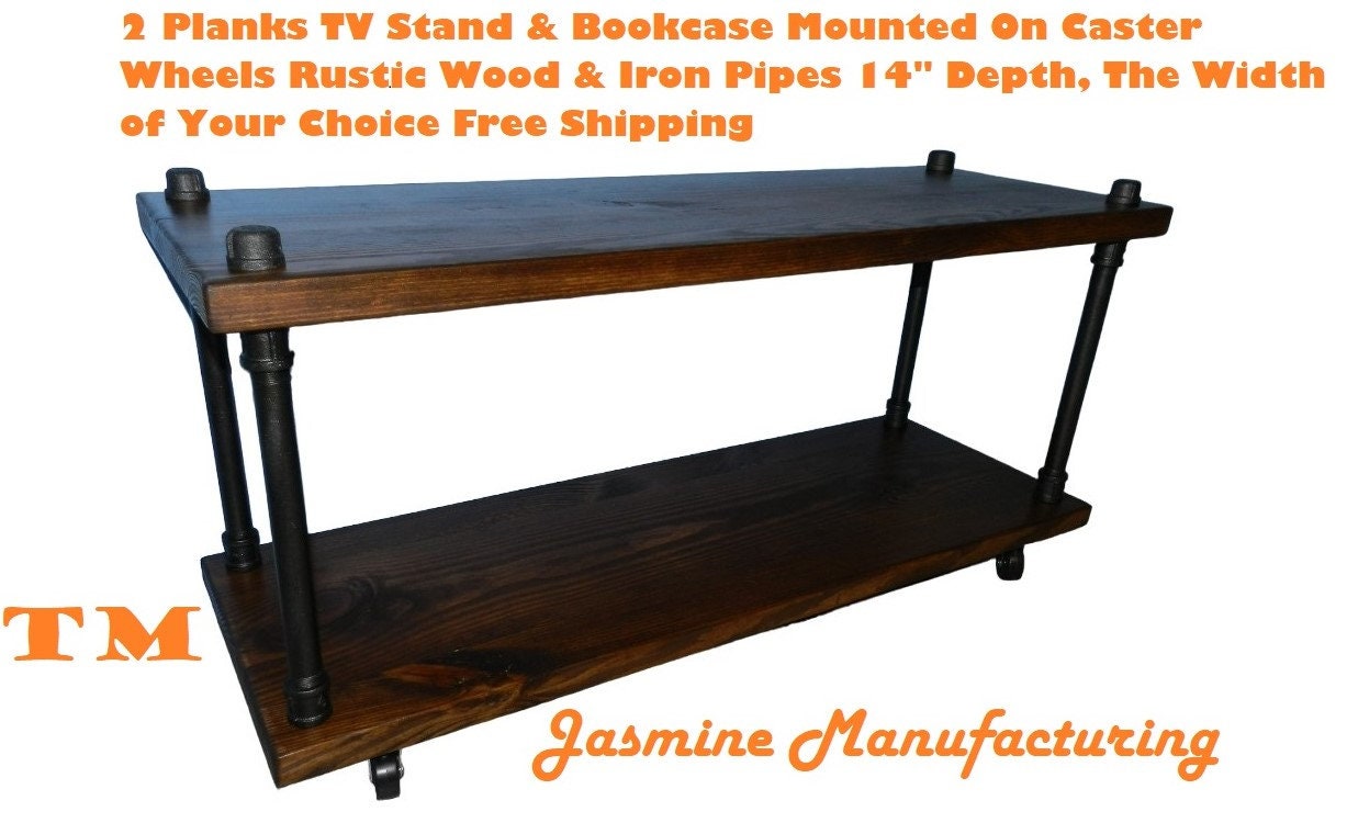 TV Stand, Bookshelf, Bookcase, Rustic Wood & Iron Pipes Mounted on ...