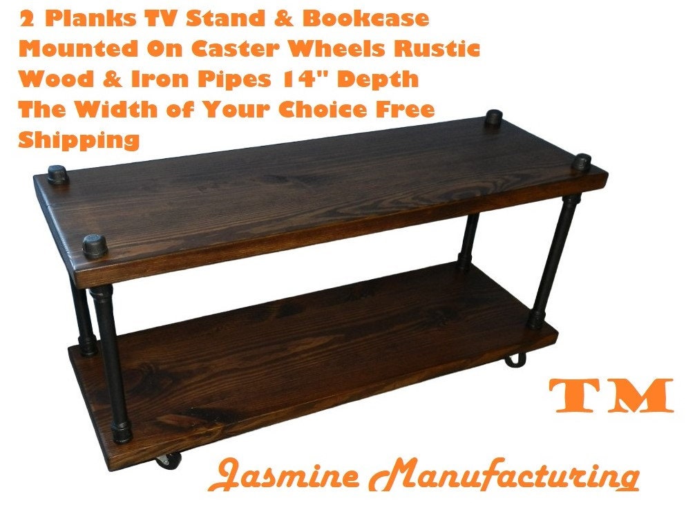 TV Stand, Bookshelf, Bookcase, Rustic Wood & Iron Pipes Mounted on ...