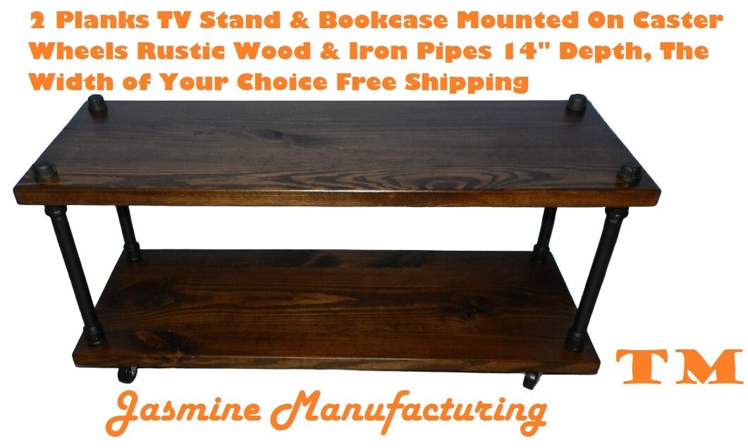 TV Stand, Bookshelf, Bookcase, Rustic Wood & Iron Pipes Mounted on ...