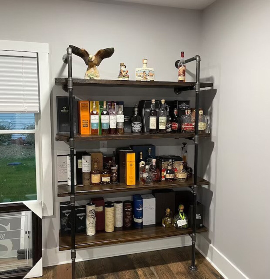 4 Planks Bookcase Iron Pipe Shelve, Industrial Stlye, Attached to the ...