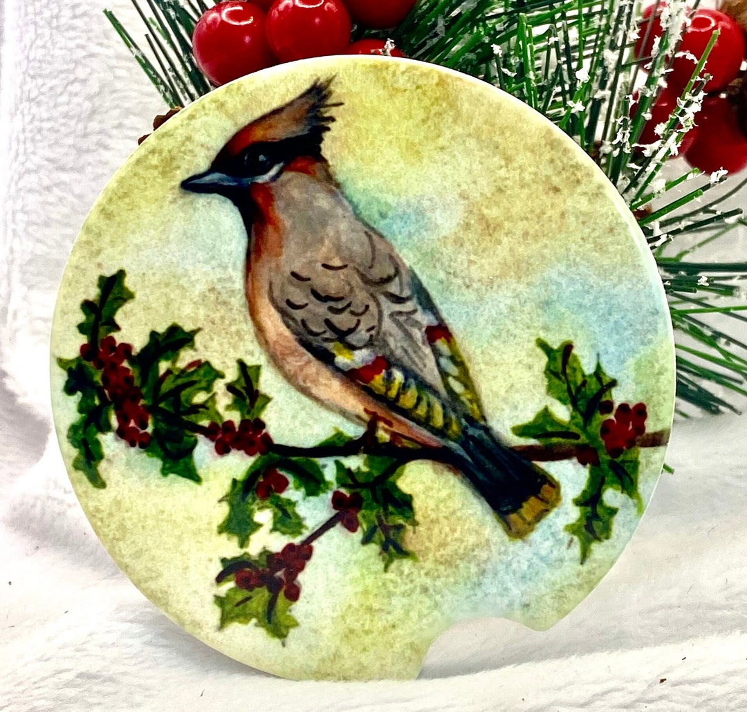 Waxing, Ceramic Car Coaster, Sublimation of Original Watercolor, Holly ...