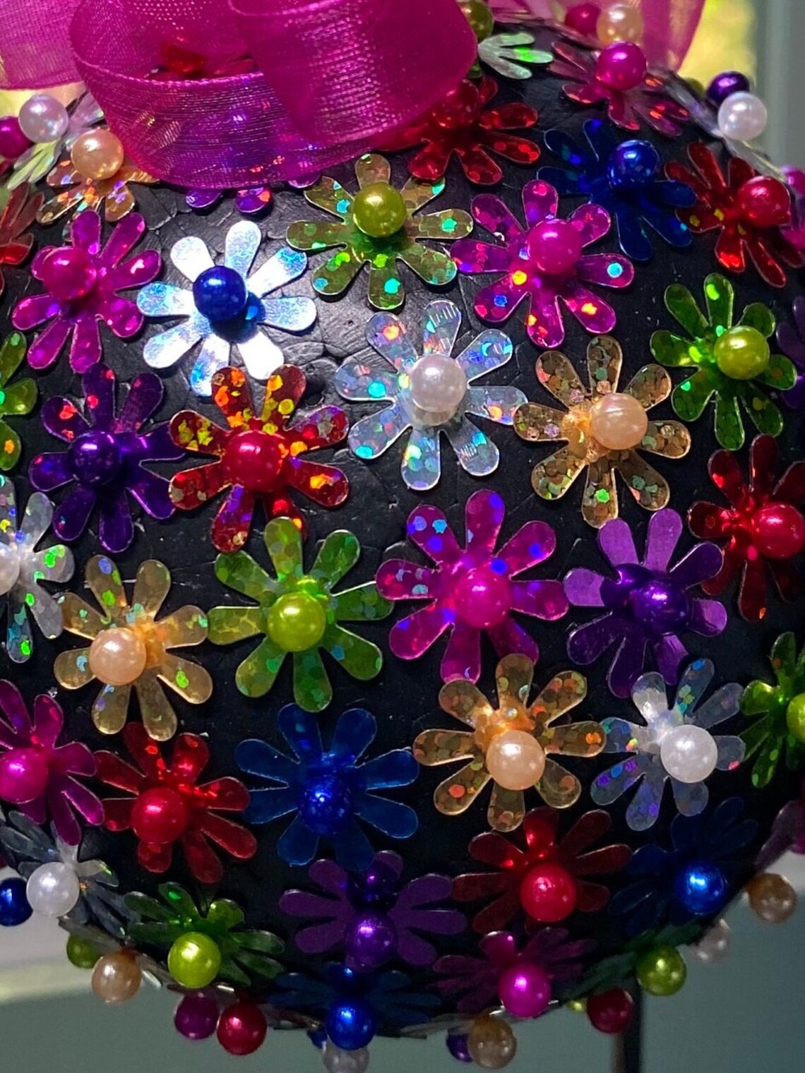 Multi Colored Flower Christmas Tree Ornament, Iridescent Flowers With ...