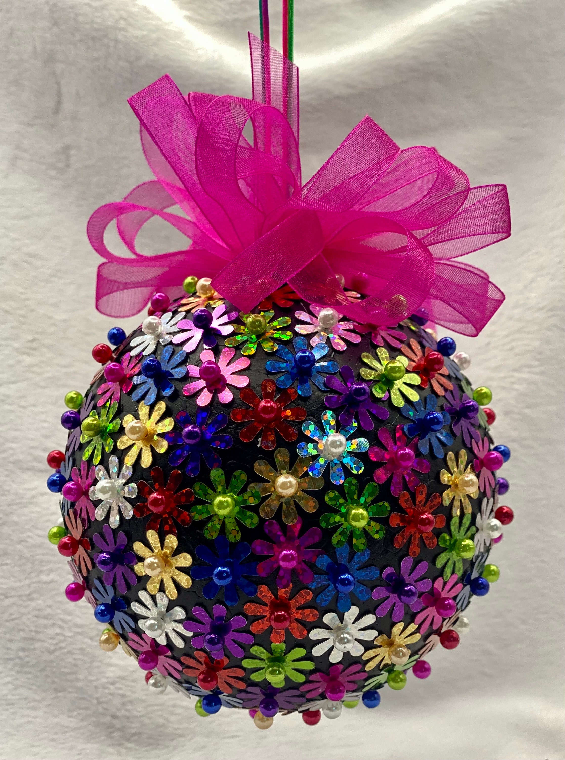 Multi Colored Flower Christmas Tree Ornament, Iridescent Flowers With ...