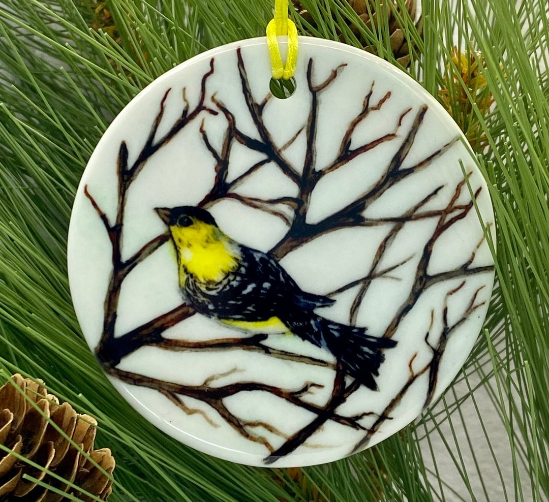 Goldfinch Christmas Ornament: Watercolor Bird Ceramic Decoration - Etsy