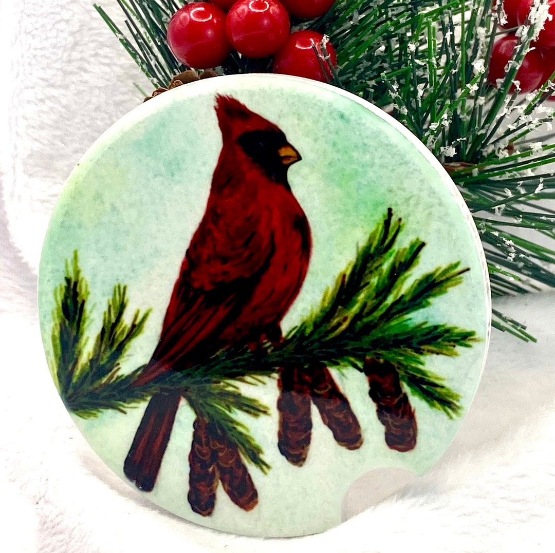 Cardinal, Ceramic Car Coaster, Sublimation of Original Watercolor ...