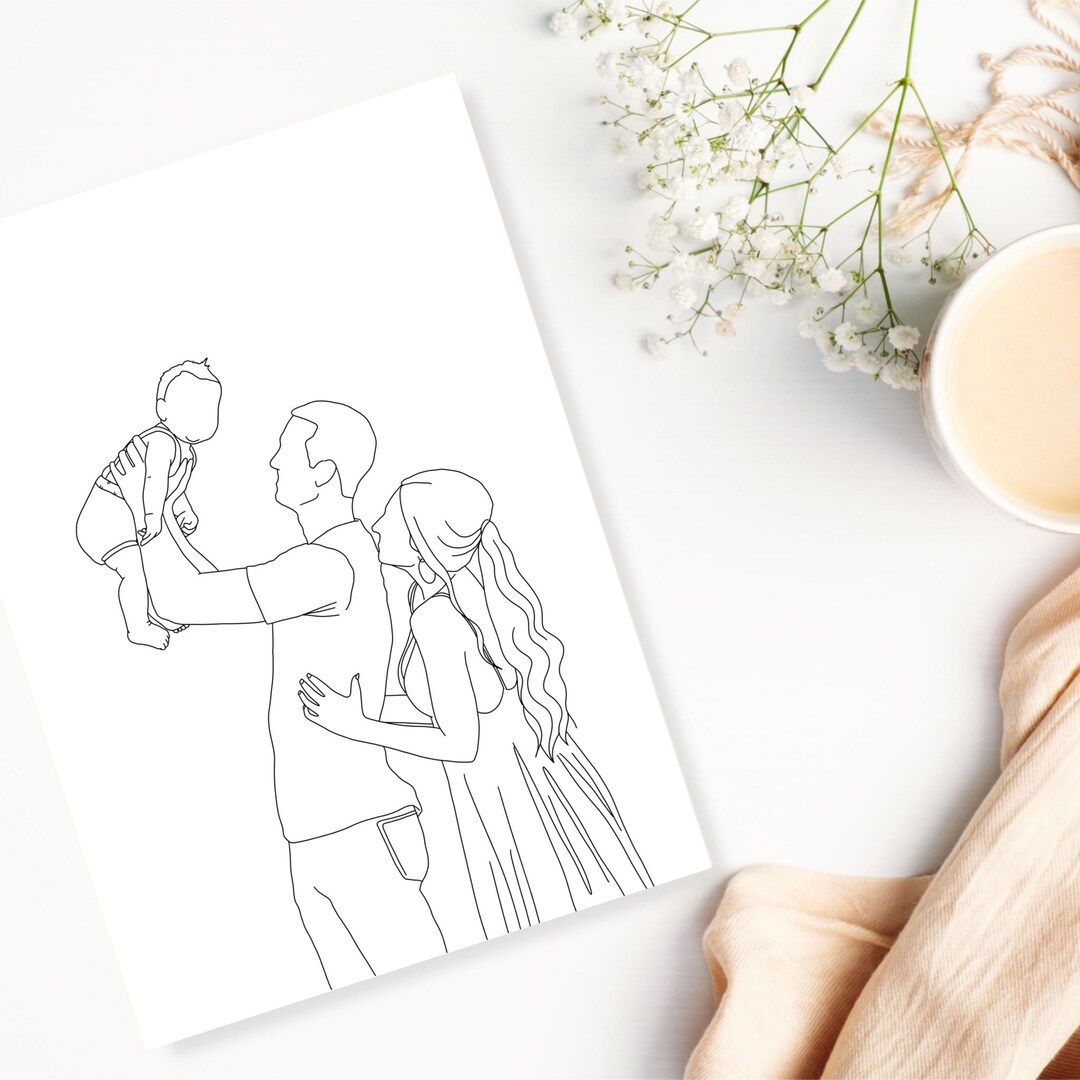 Line Art Portrait, Custom Family Portrait, Custom Family Line Art ...