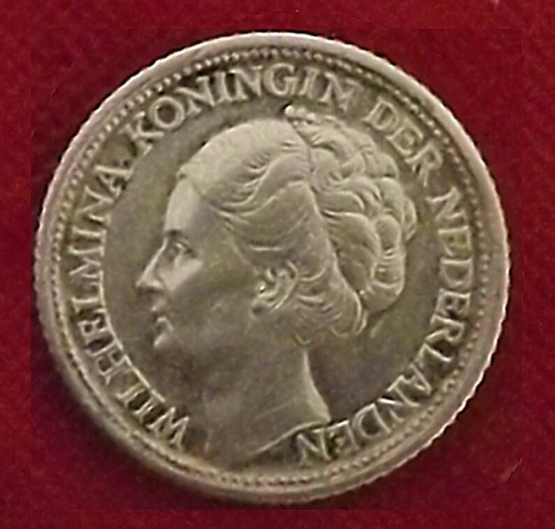 Silver 25 Cents Coin of the Netherlands Featuring Wilhelmina on the ...