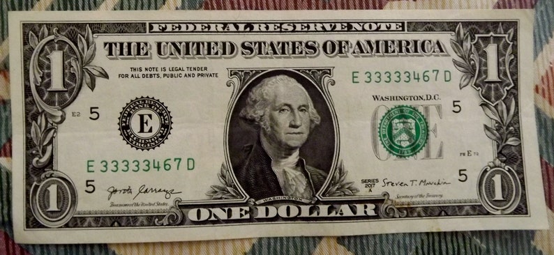 A One Dollar Bill Has 5- 3's in the Serial Number Item #890 - Etsy