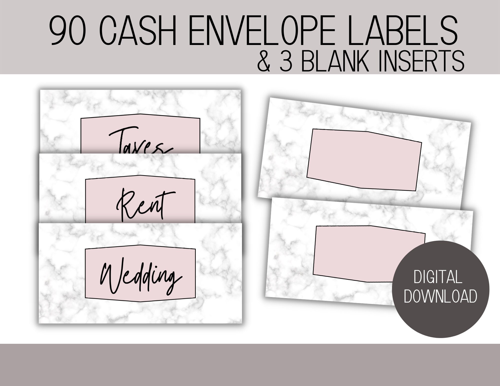 90 Cash Envelope Label Inserts | Budget Binder | Cash Stuffing | 6x3in ...