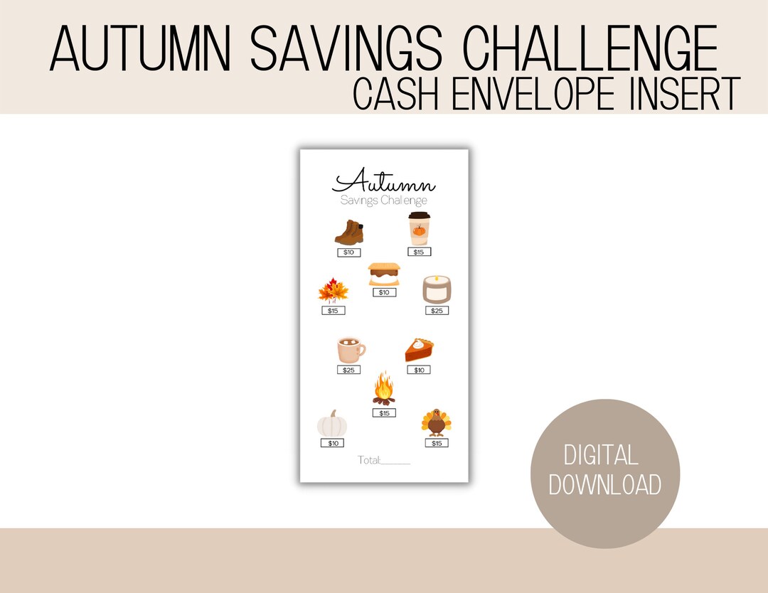 Autumn Savings Challenge Budget Binder Cash Stuffing 3x6in Digital ...