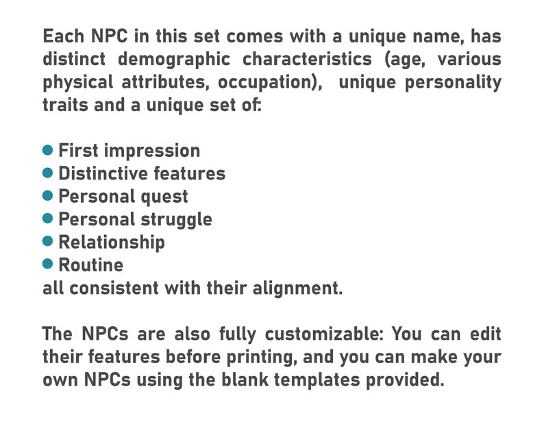 Dnd NPC Cards: 500 Printable RPG Characters (digital Download) - Etsy