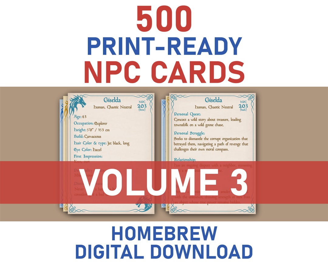 Dnd NPC Cards Digital Download, Printable Dnd NPC Cards Bundle ...