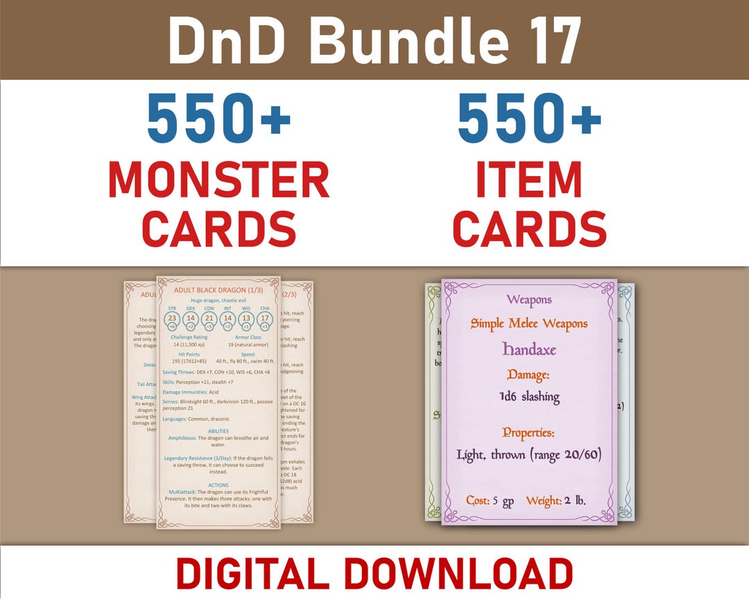 Dnd 5e Monster & Equipment Cards Bundle (PDF Download) - Etsy
