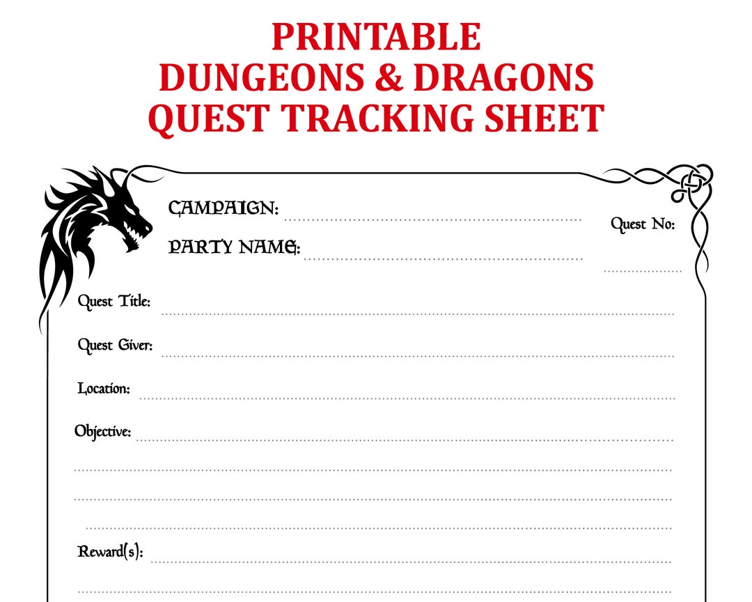 Printable Dnd Quest Sheet Printable Dungeons and Dragons - Etsy