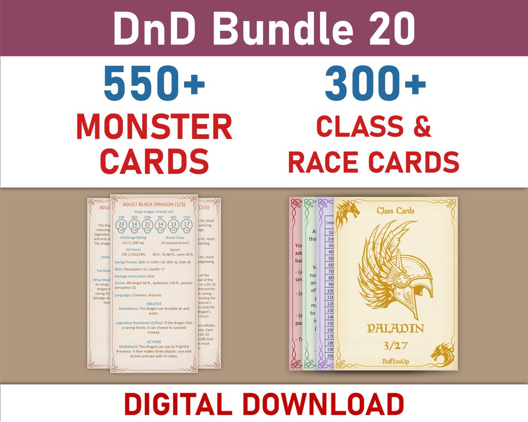 Dnd Monster Cards Digital Download, Printable Dnd Monster Cards Bundle ...