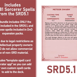 Dnd Sorcerer Spell Cards Digital Download, Printable Sorcerer Spellbook ...
