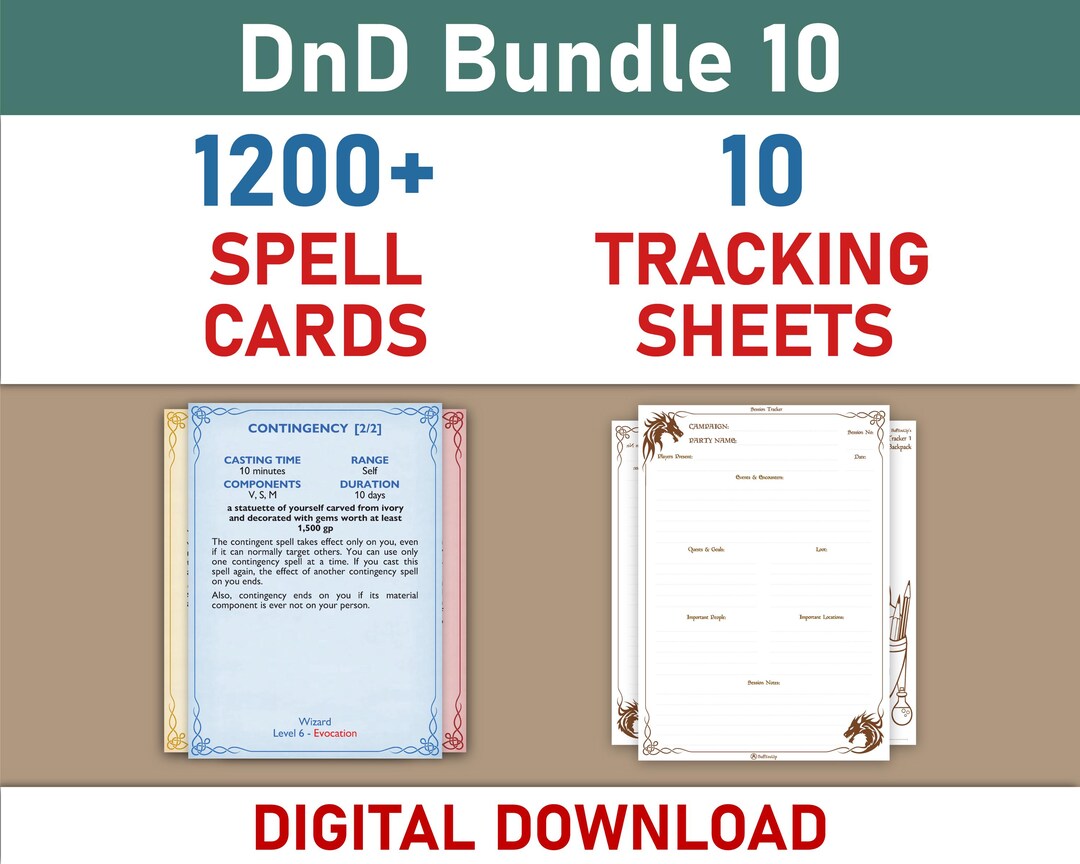 Dungeons and Dragons Spell Cards Digital Download, Printable Dnd ...