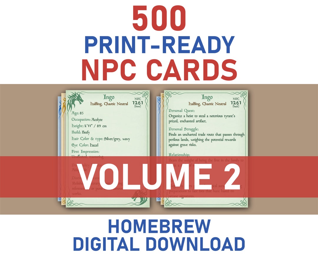Dnd NPC Cards Digital Download, Printable Dnd NPC Cards Bundle ...