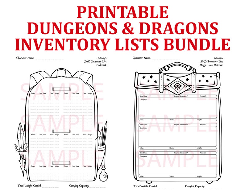 Printable Dnd Inventory Sheets Printable Dungeons and Dragons - Etsy ...