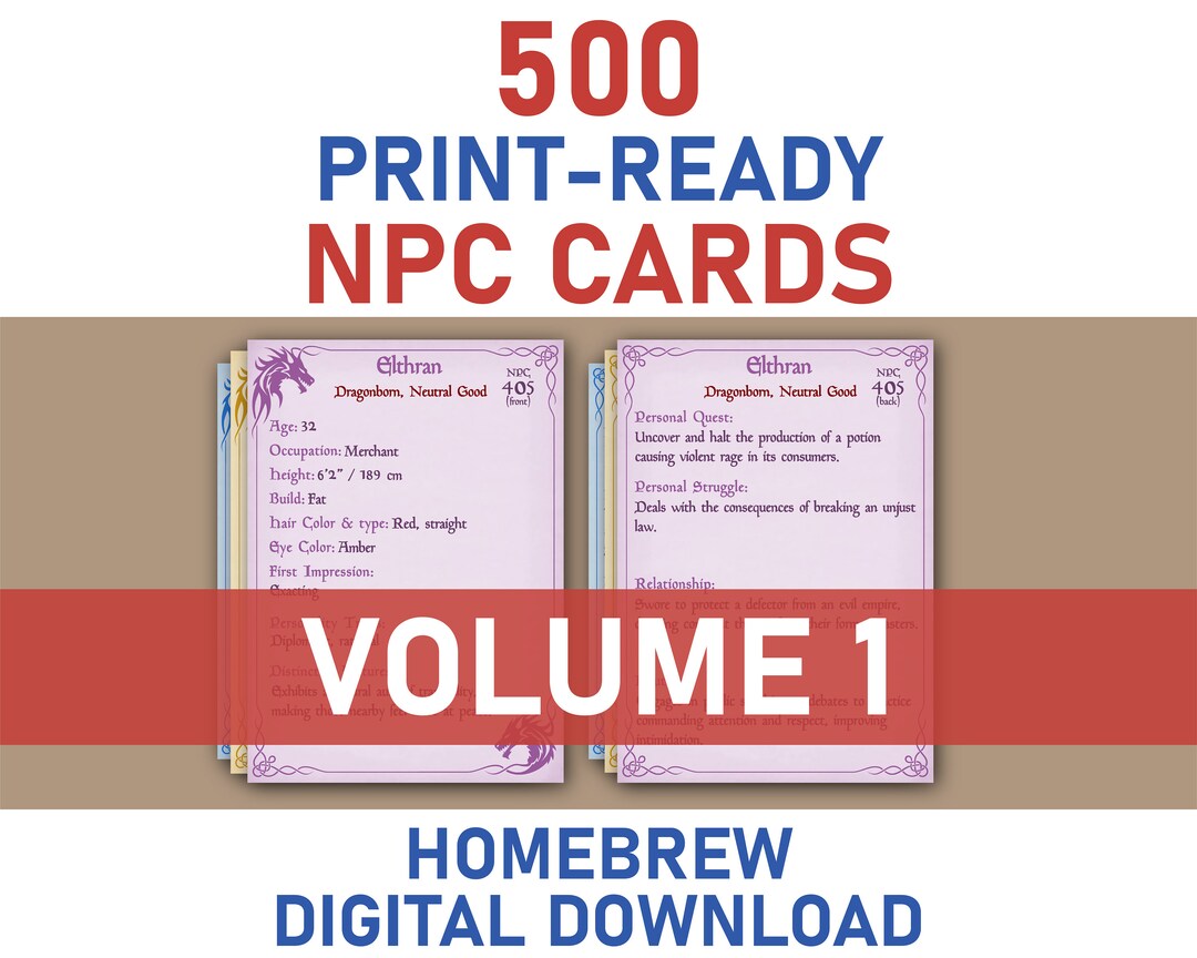 Dnd NPC Cards Digital Download, Printable Dnd NPC Cards Bundle, Character Cards for Role Playing ...