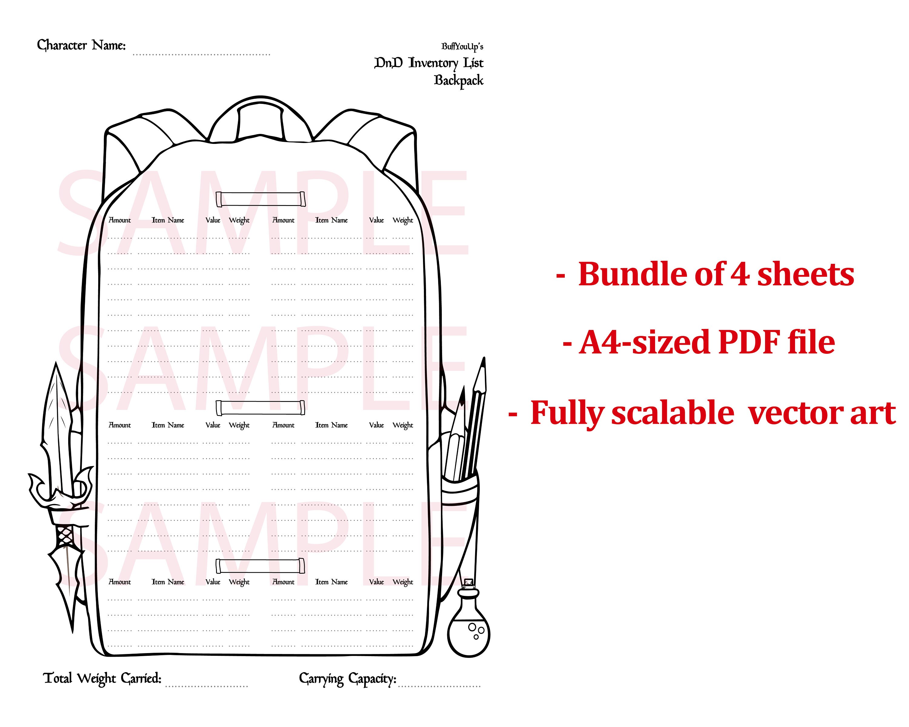Printable Dnd Inventory Sheets Printable Dungeons and Dragons - Etsy Israel