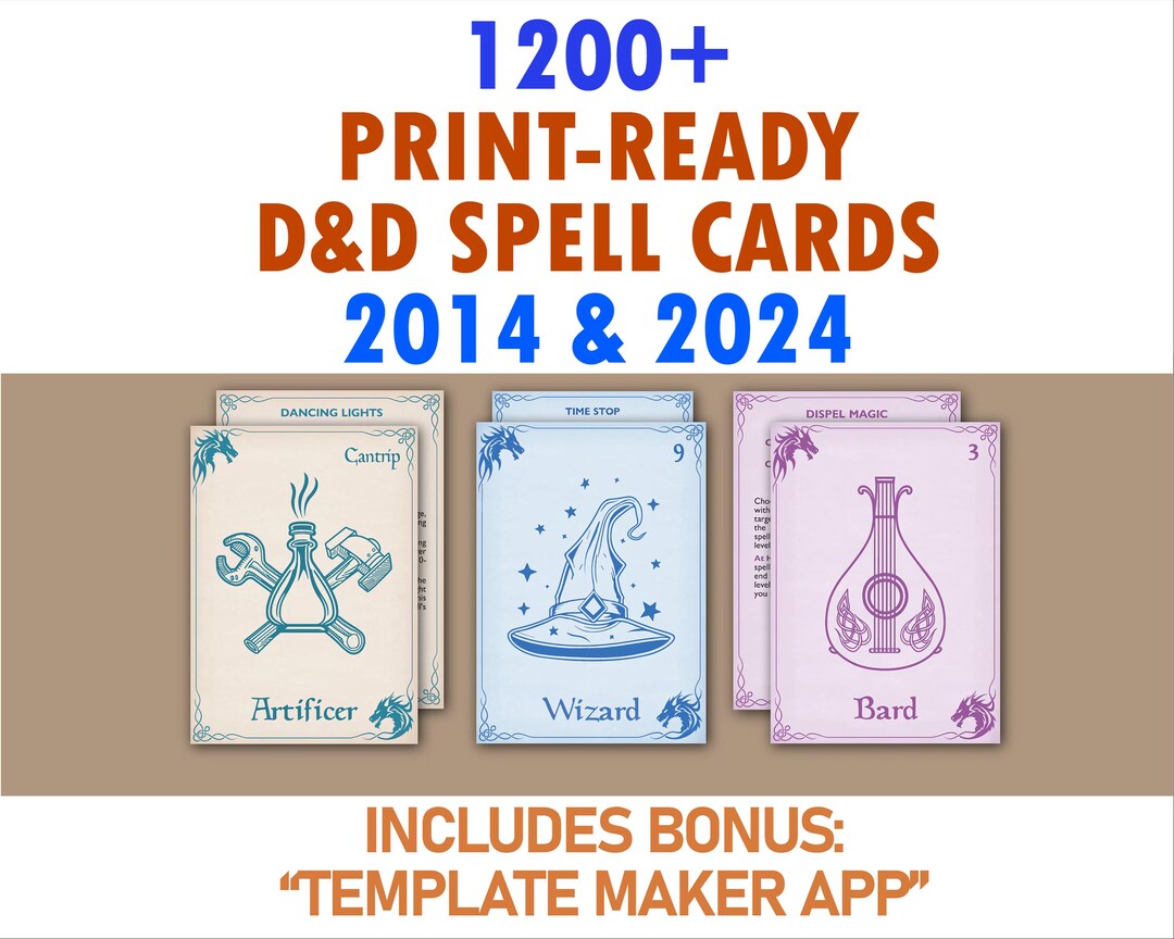 Dnd 5e Spell Cards Bundle: 1200+ Printable Cards (digital Download) - Etsy