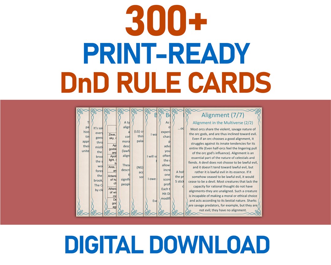 Dnd Rule Cards Digital Download, Printable Dnd Gameplay Cards, Dungeon ...