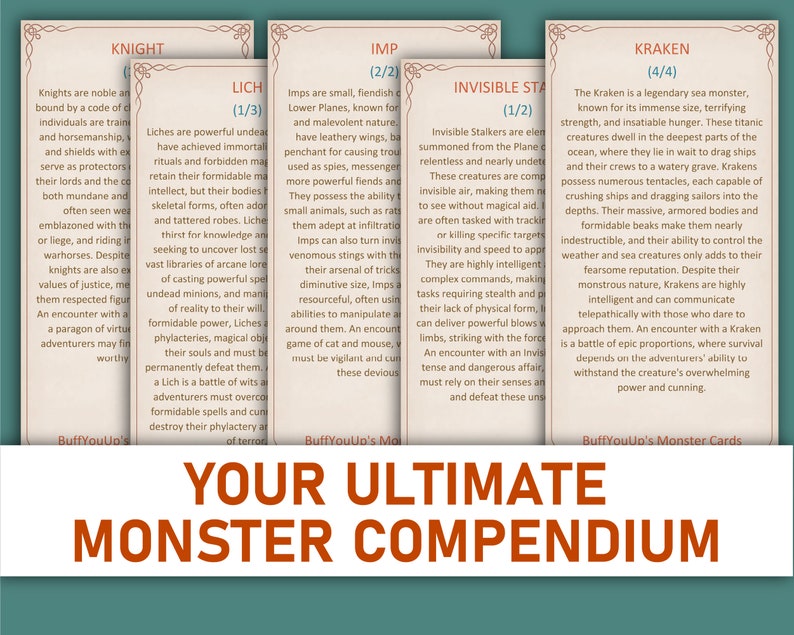 Printable Dnd Monster Cards Bundle: SRD5.1 Collection (PDF) - Etsy