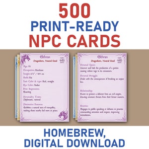 Dnd NPC Cards Digital Download, Printable Dnd NPC Cards Bundle ...