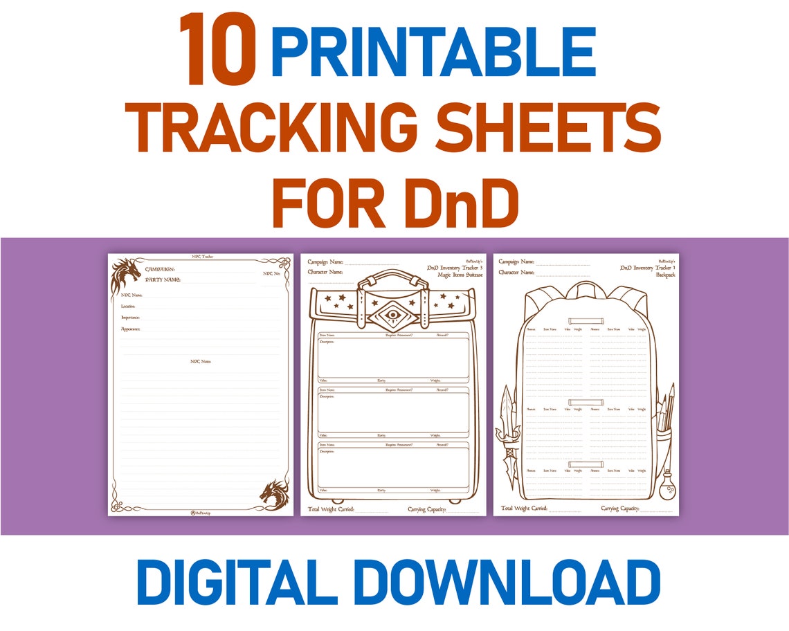 Printable Dnd Tracking Sheets: Campaign & Quest Tracker (digital Pdfs ...