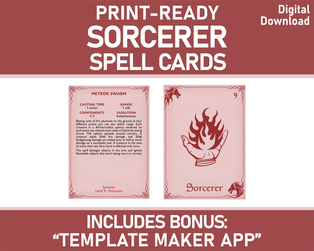 Dnd Sorcerer Spell Cards Digital Download, Printable Sorcerer Spellbook ...