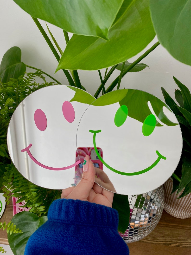 Smiley Face Mirror Retro Home Decor 16 Colours Available - Etsy UK