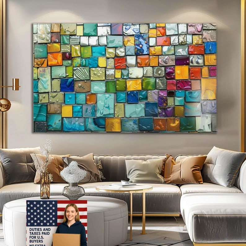 Tempered Glass Wall Art Extra Large Colorful Mosaic Wall Art Abstract ...