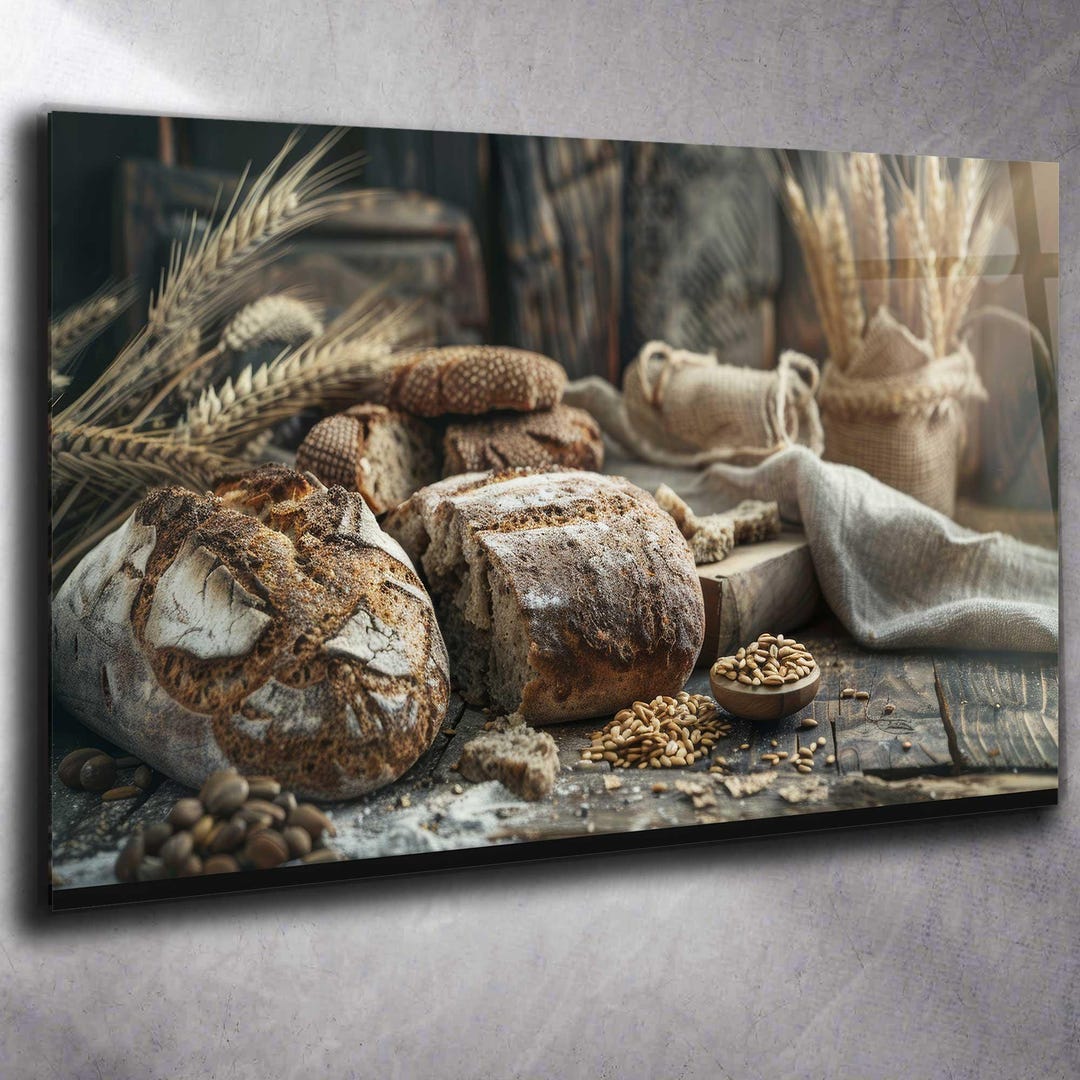 Breads Tempered Glass Wall Art, Rustic Kitchen Decor - Etsy
