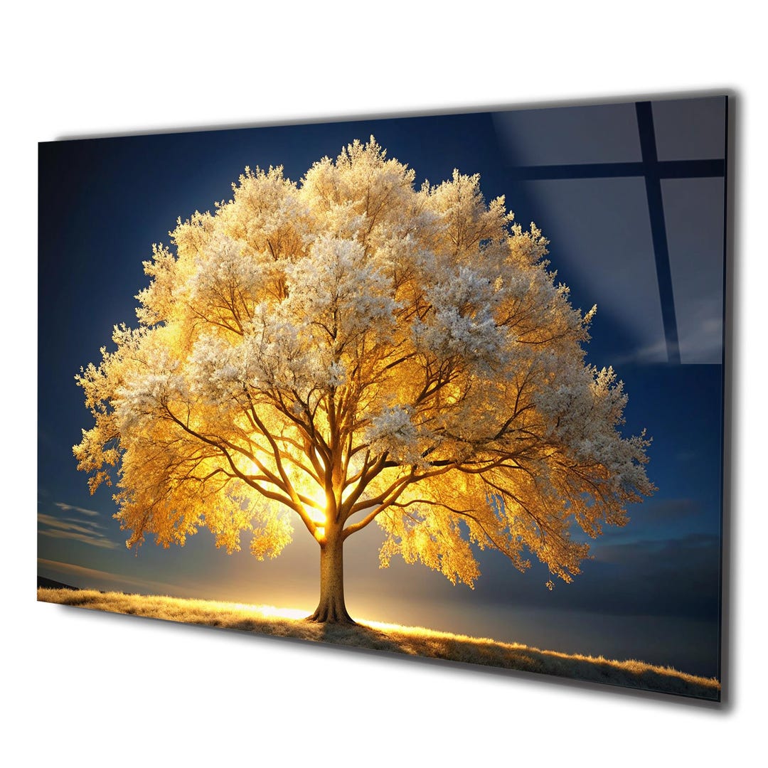 Yellow Tree of Life Tempered Glass Wall Art, Panoramic Wall Art ...