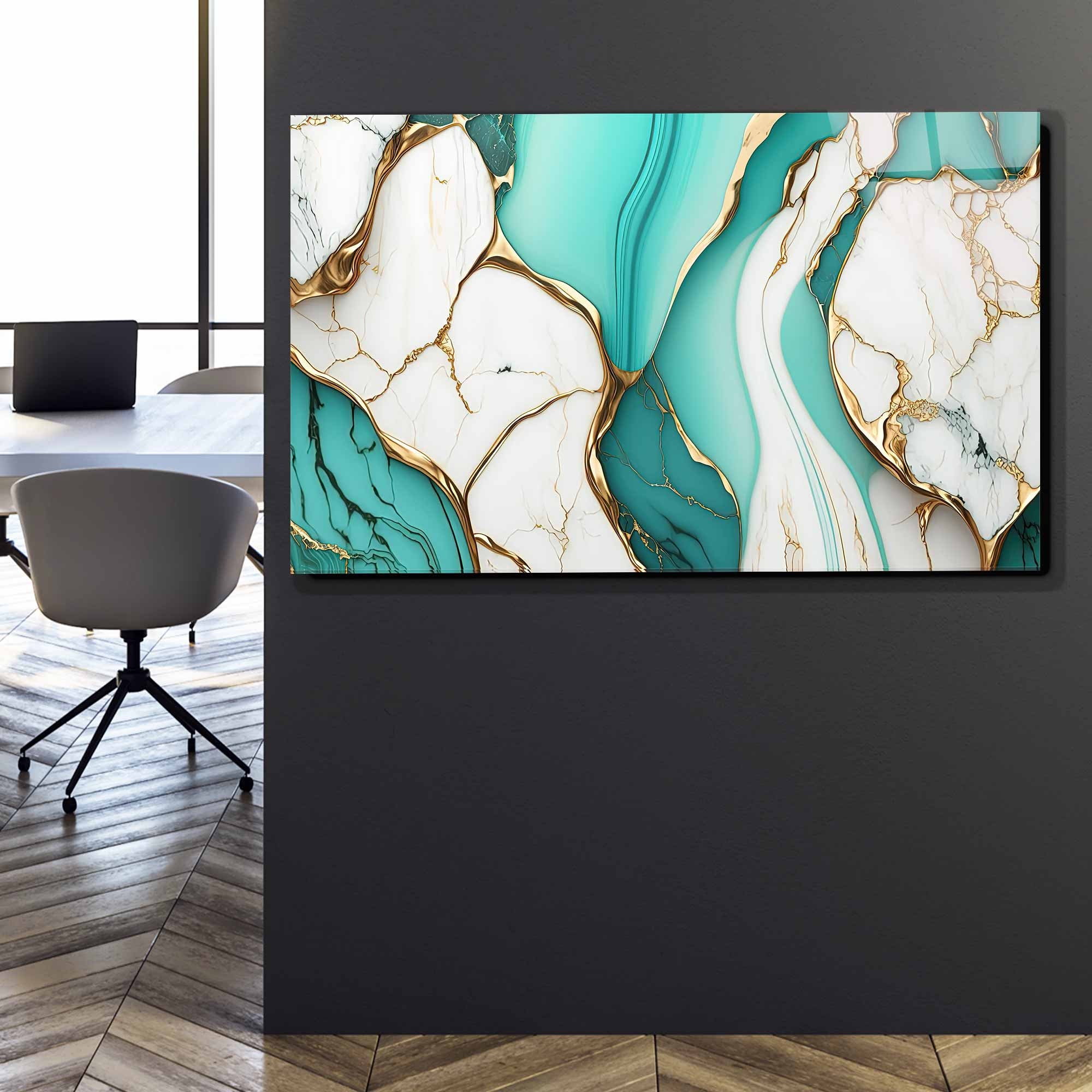 Tempered Glass Wall Art Abstract Green Gold Marble,panoramic Wall Art ...