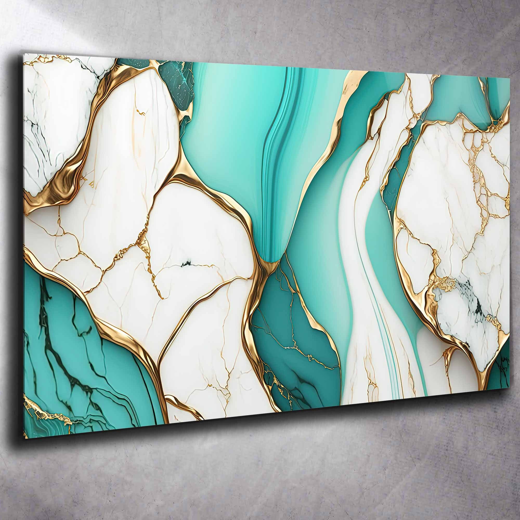 Tempered Glass Wall Art Abstract Green Gold Marble,panoramic Wall Art ...